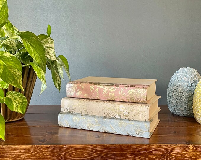 Decorative Pink, Blue, and Natural Accent Books | Decorative Book Stack ...