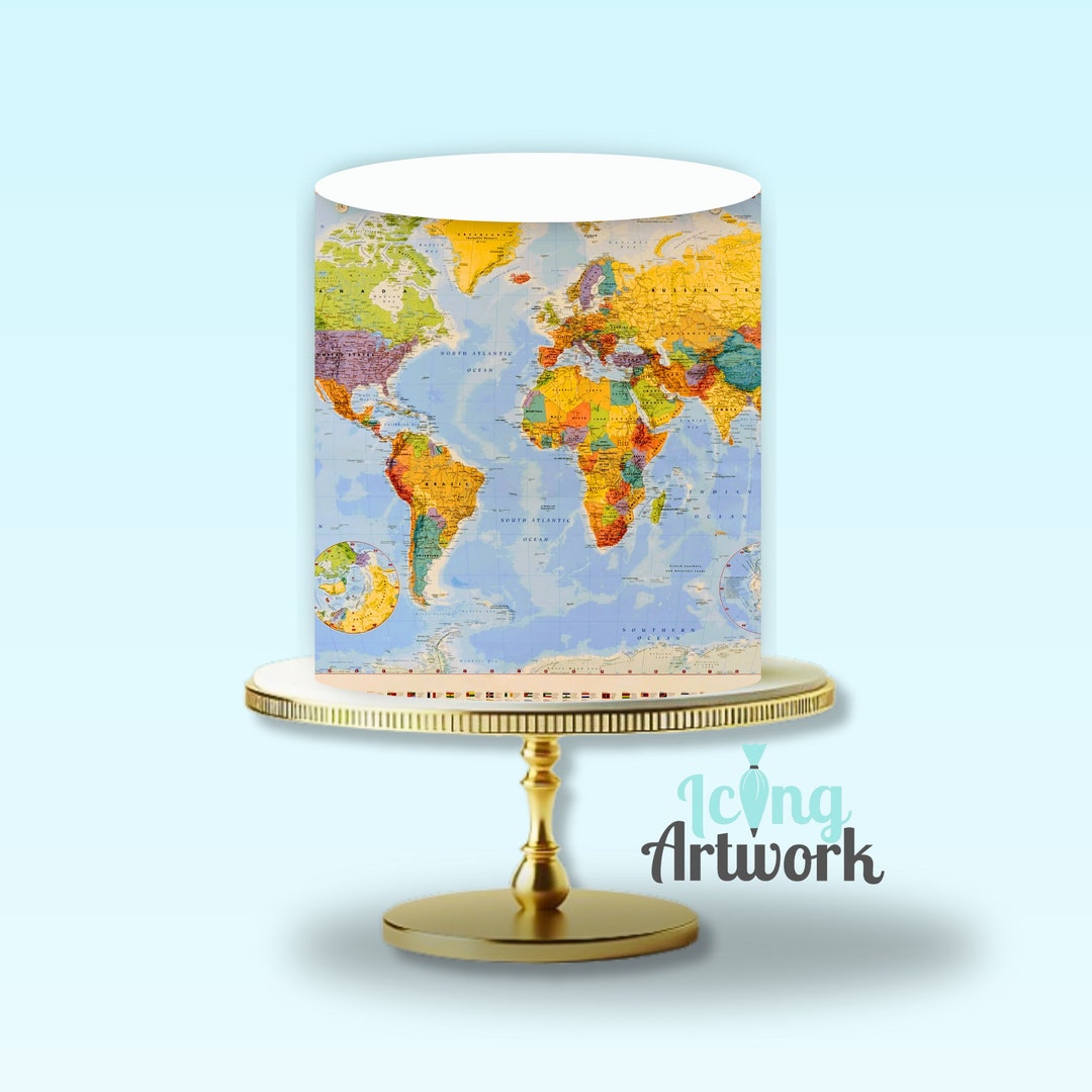 Edible World Map Cake Wrap | Adventure Awaits Cake Decor | Travel Theme ...