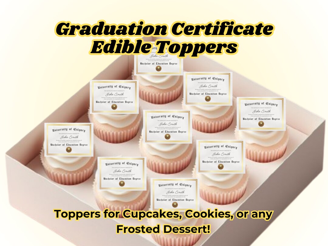 Edible Graduation Certificate Cupcake Toppers: Custom Grad Party Decor ...