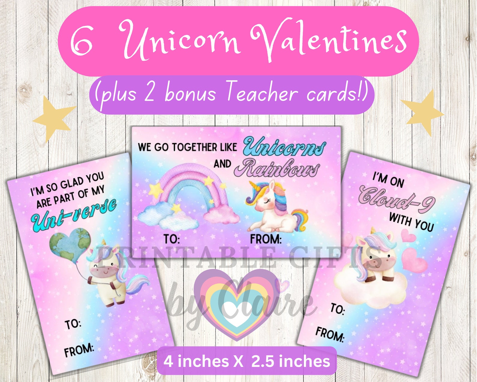 Printable Unicorn Valentine's Day Cards - Etsy