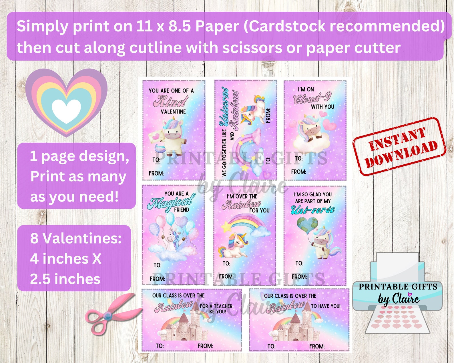 Printable Unicorn Valentine's Day Cards - Etsy