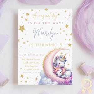 Magical Birthday Party Invitation Template With Gold Glitters, Unicorns ...