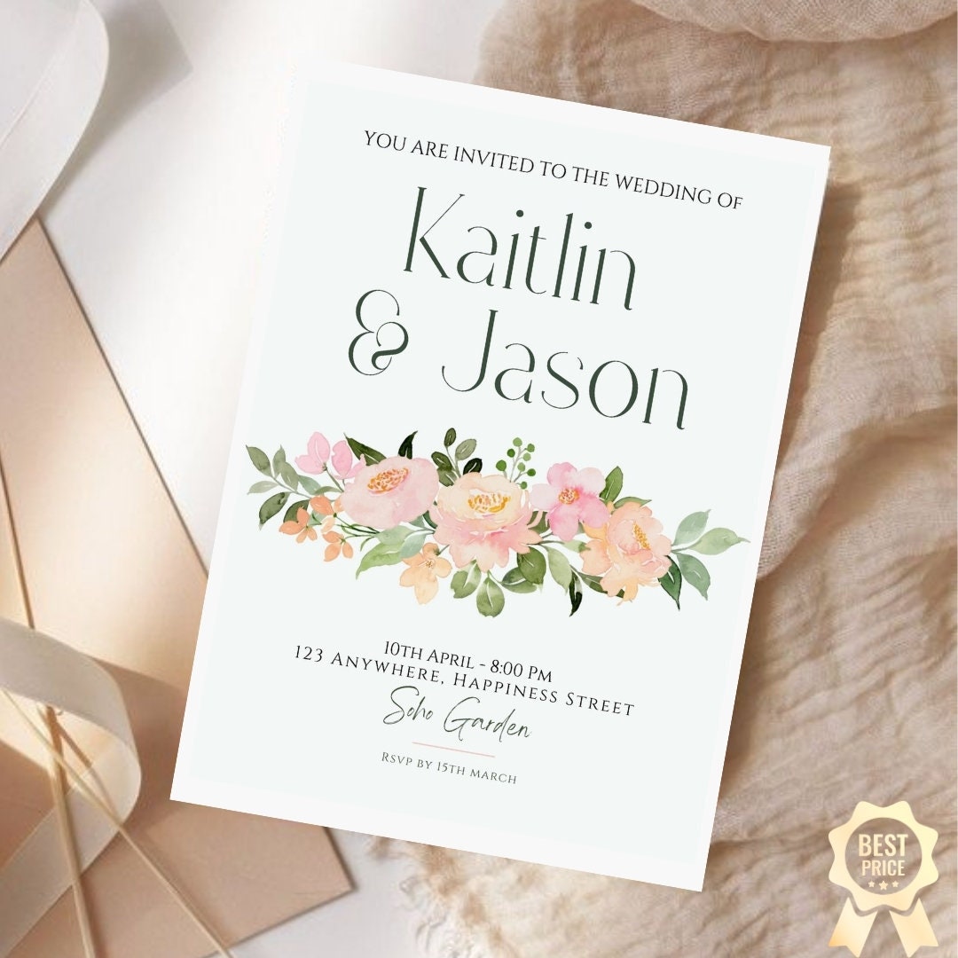 Editable, Printable Wedding Invitation Template, Floral, Wildflowers ...