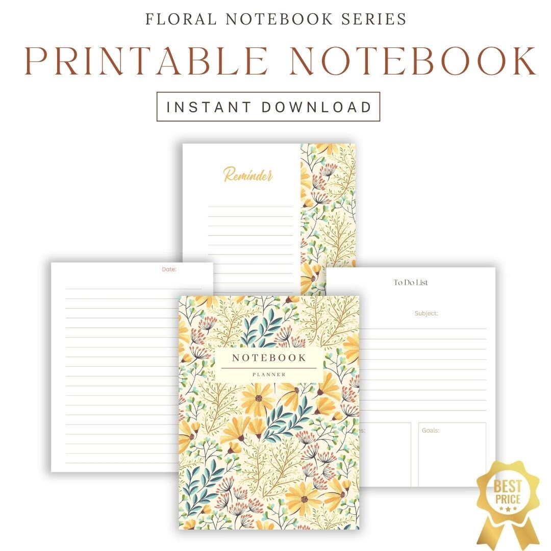 Floral Printable Notebook, Printable Notebook Bundle, Pink Flowers ...