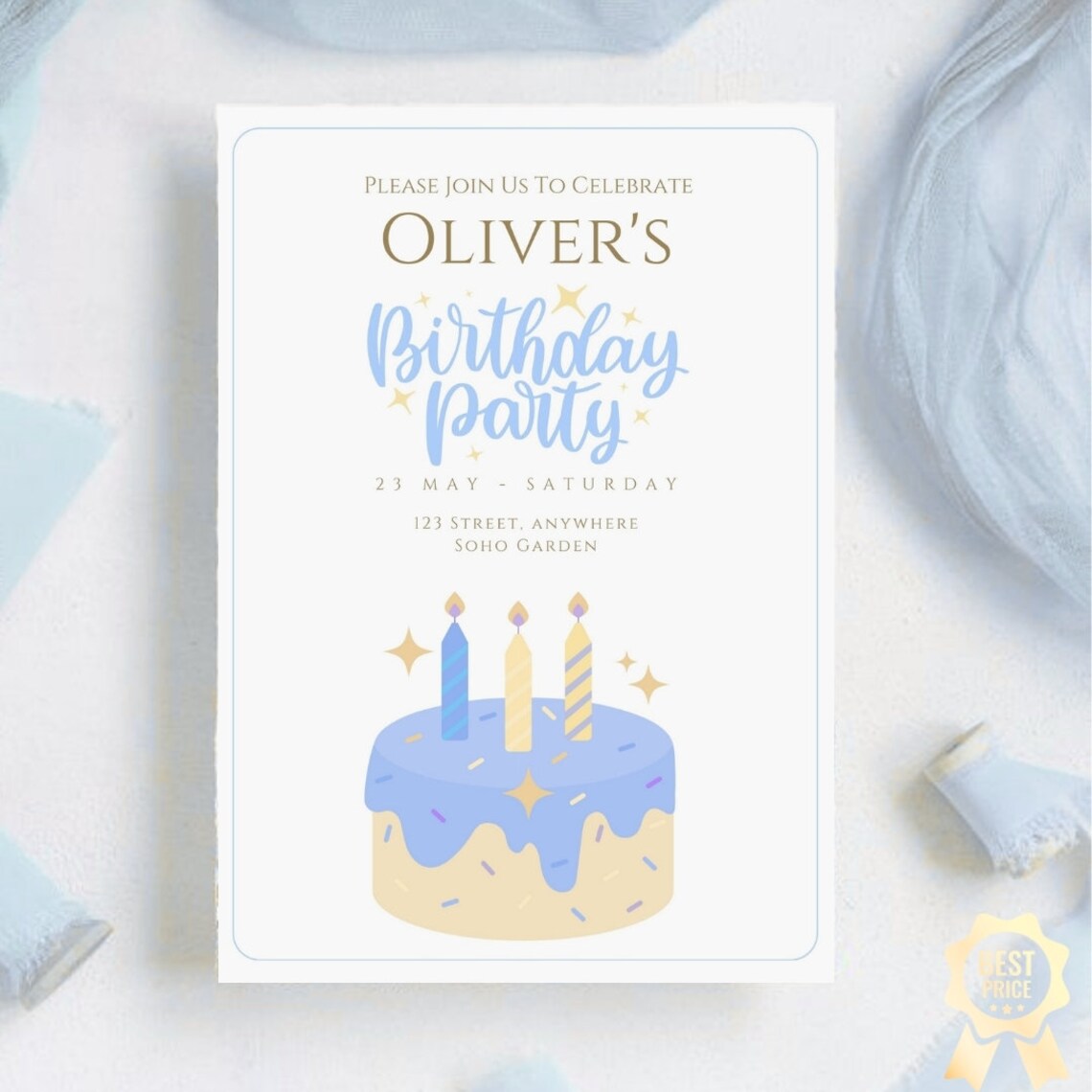 Birthday Celebration Party Invitation Template, Editable Printable Boy ...