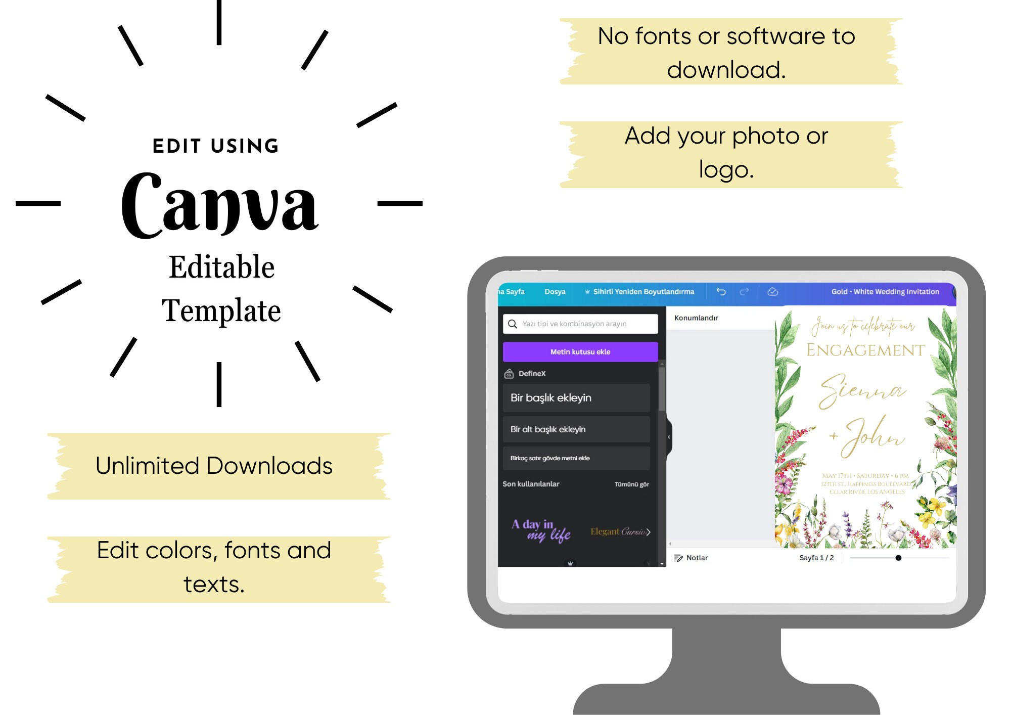 Tropical Editable and Printable Engagement Invitation Watercolor ...