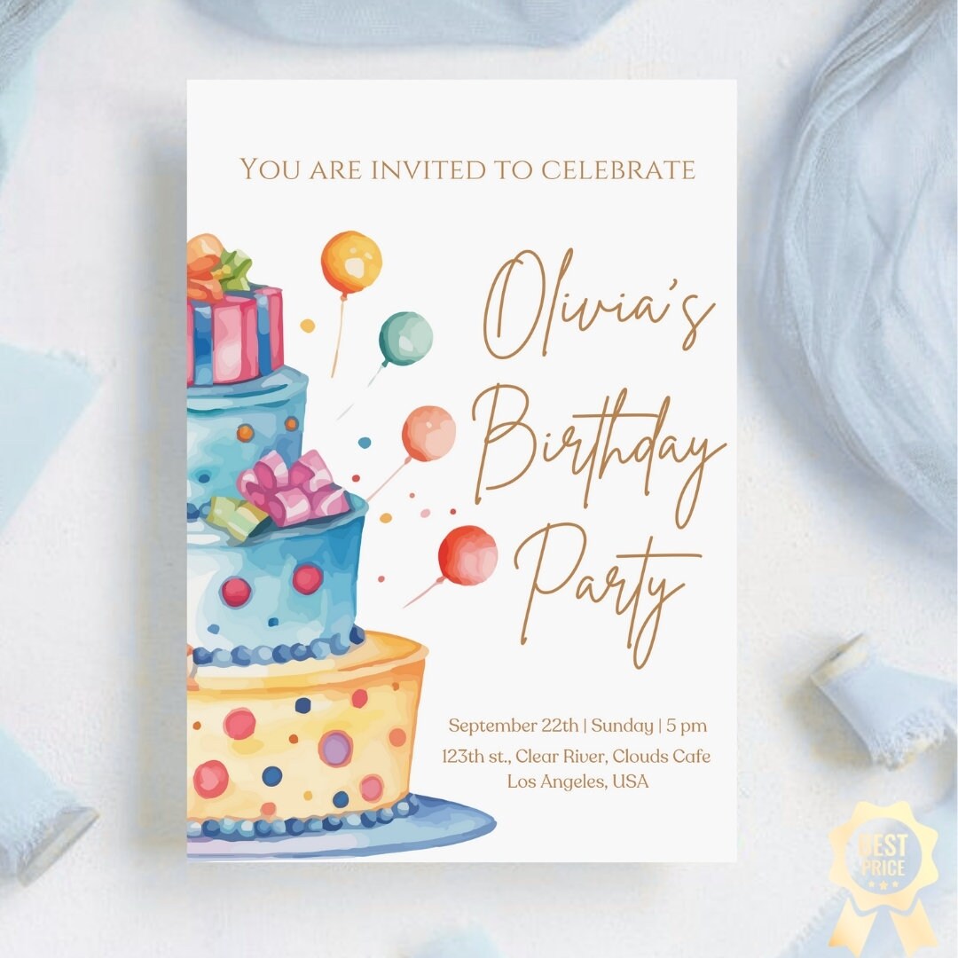 Editable Printable Birthday Invitation Template, Easy Edit Invitation ...