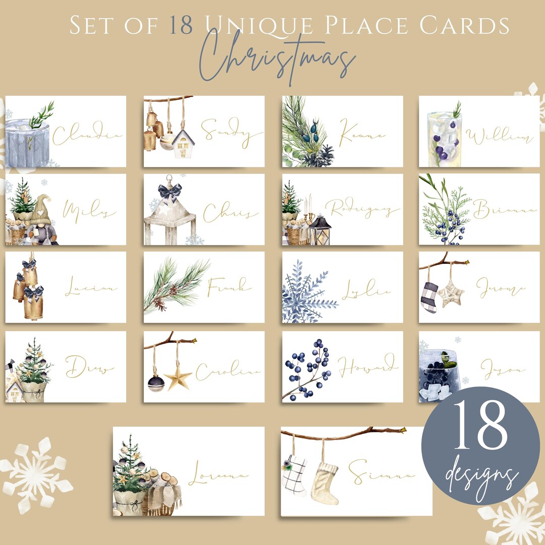 Calligraphy Christmas Place Card Set of 18 Festive Food Labels With ...