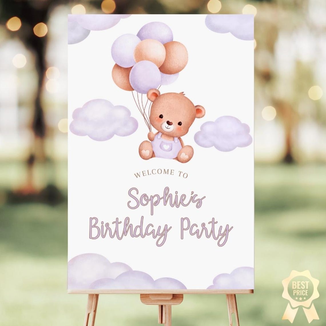 Cute Teddy Bear and Balloons Clouds Baby Birthdya Welcome Sign 24x36 ...