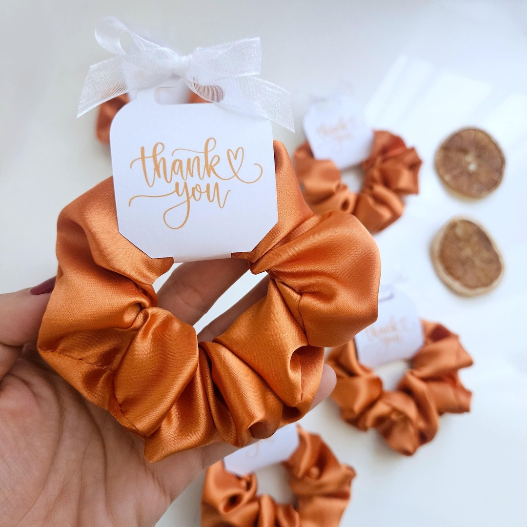 Orange Satin Scrunchie Favor – Thank You Tag, Hair Tie Party Gift - Etsy