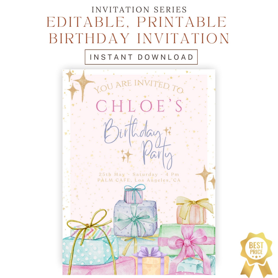 Editable Printable Birthday Invitation Template, Easy Edit Invitation ...