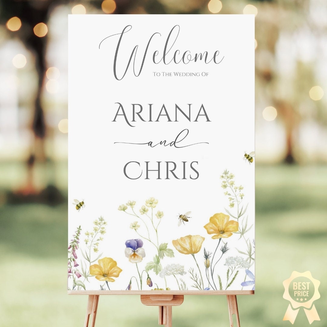 Boho Editable Printable Wedding Welcome Sign Poster Wildflowers Bee ...