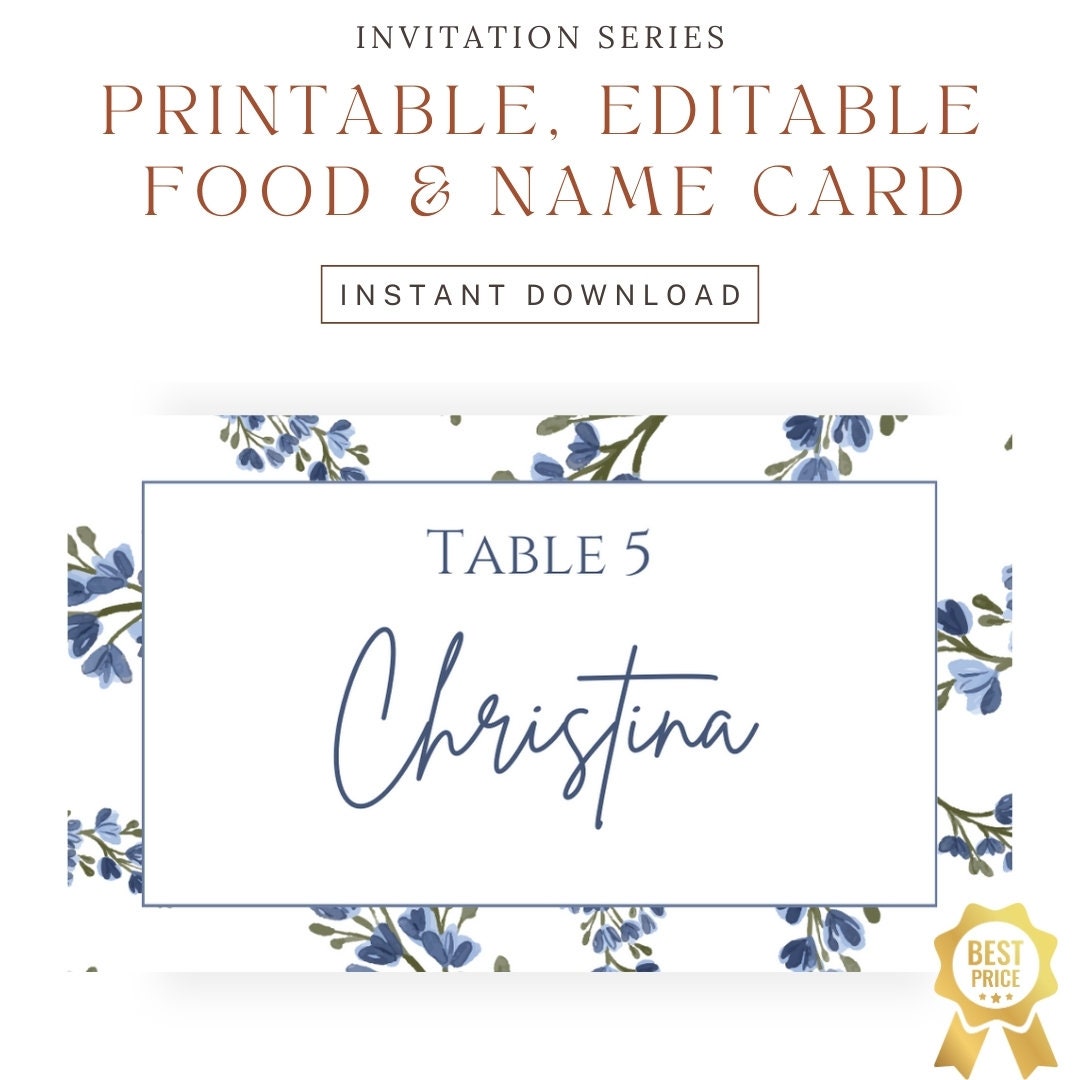Editable Printable Food and Name Card for Wedding, Engagement, Bridal ...