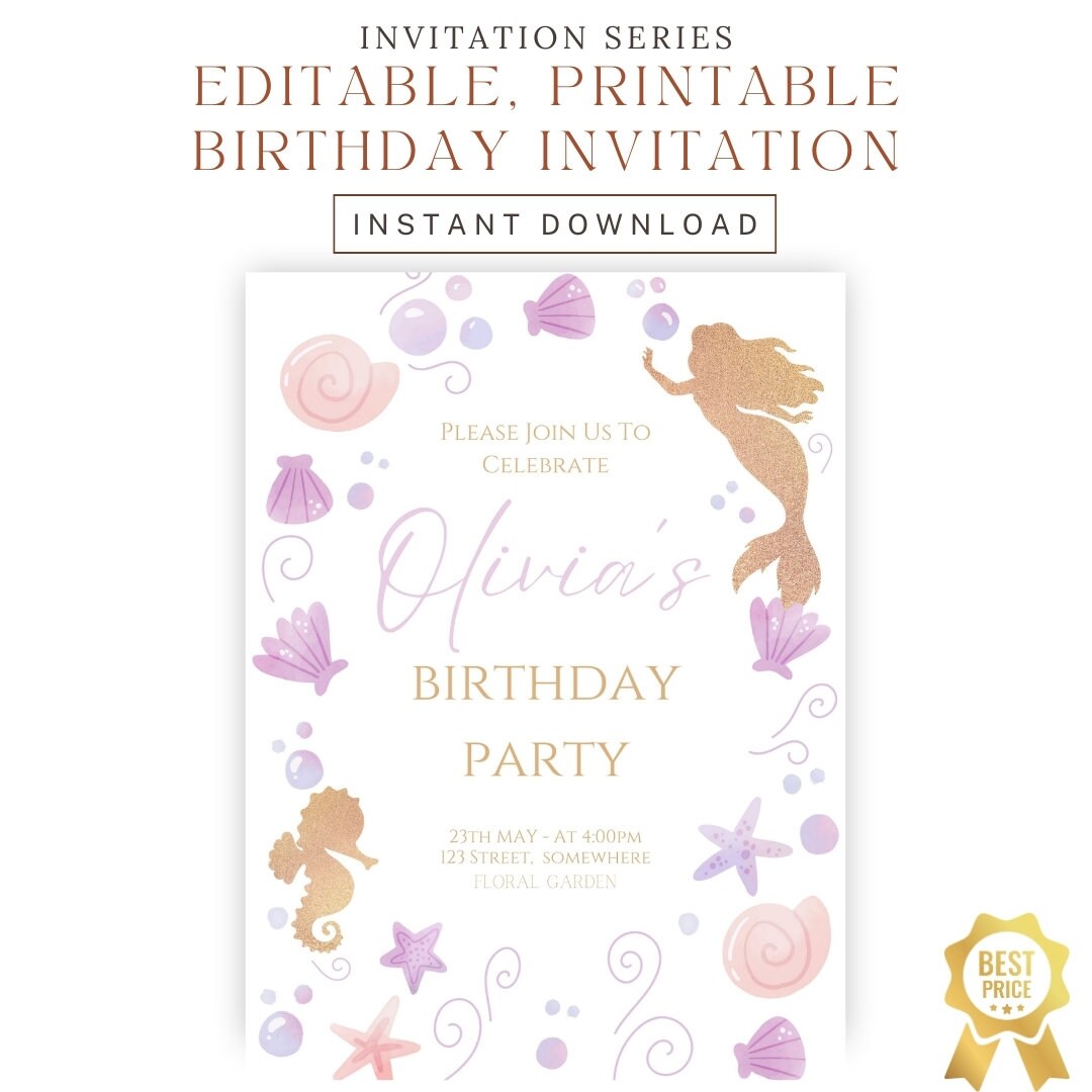 Birthday Celebration Party Invitation Template, Editable Printable Girl ...