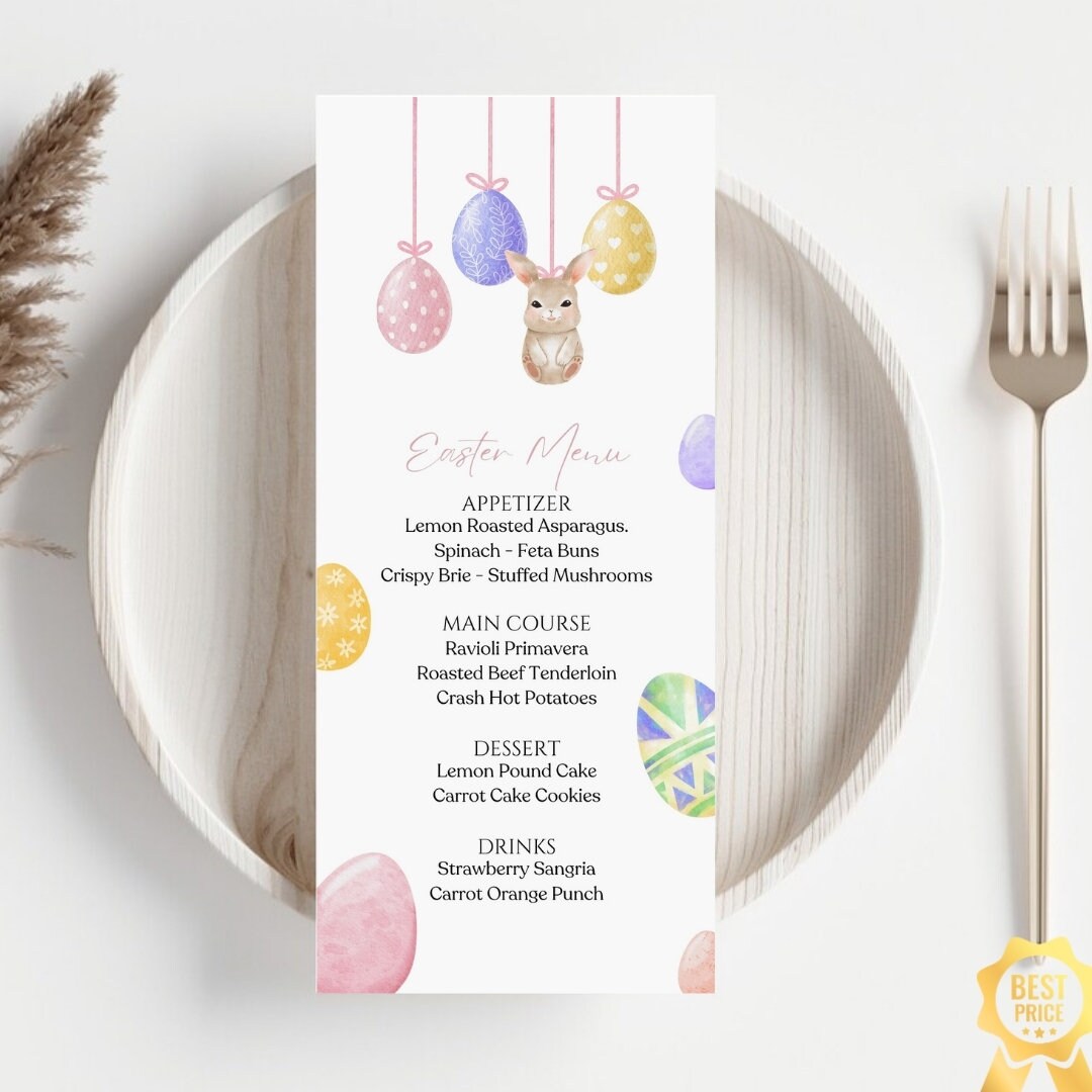 Editable Printable Easter Brunch Lunch Dinner Menu Template, Bunnies ...