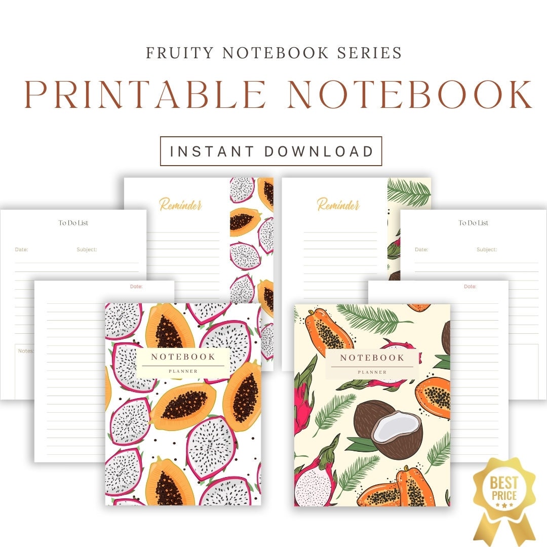 Fruits Printable Notebook, Printable Notebook Bundle, Calender, Planner ...
