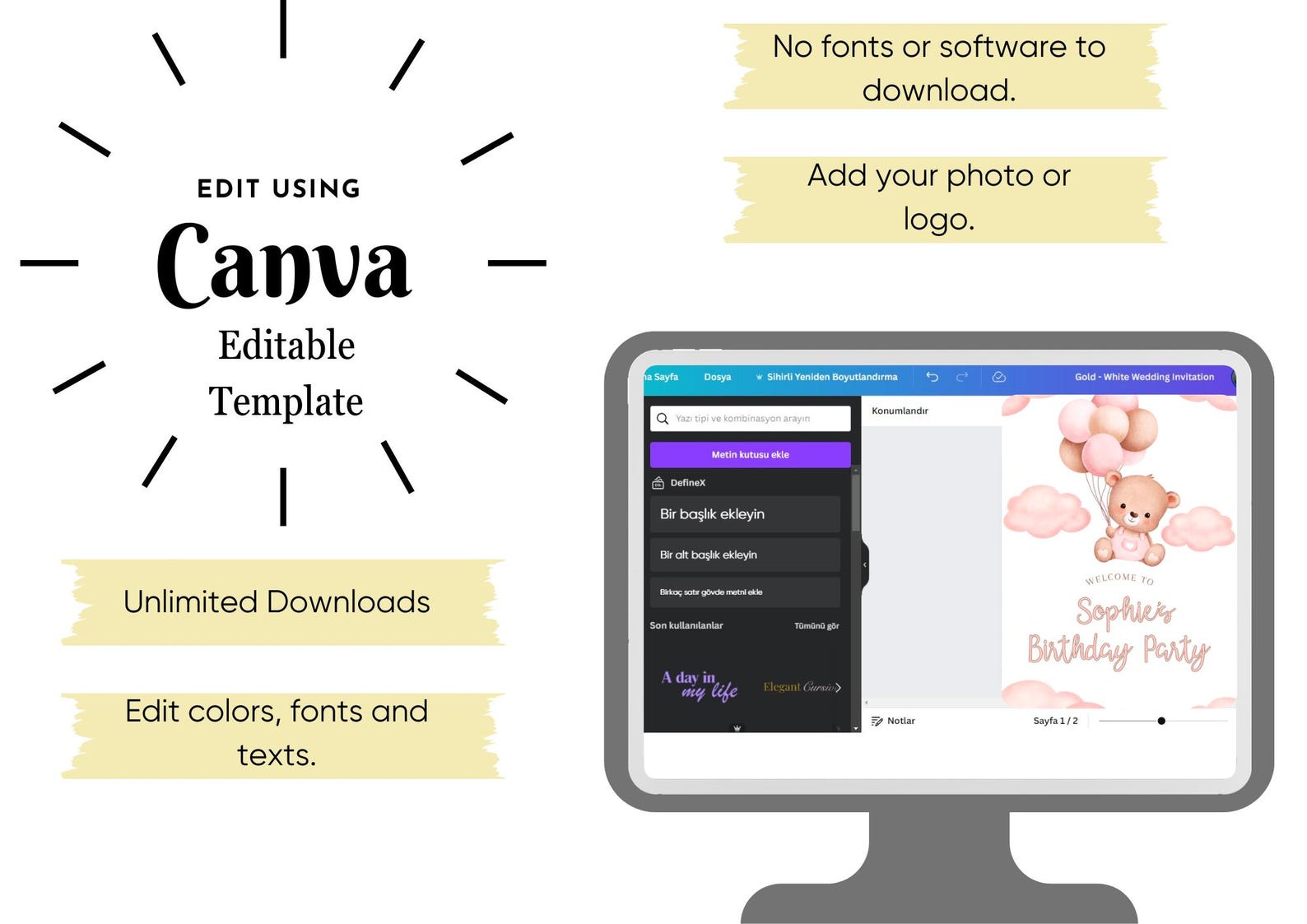 Cute Teddy Bear and Balloons Clouds Baby Birthday Welcome Sign 24x36 ...