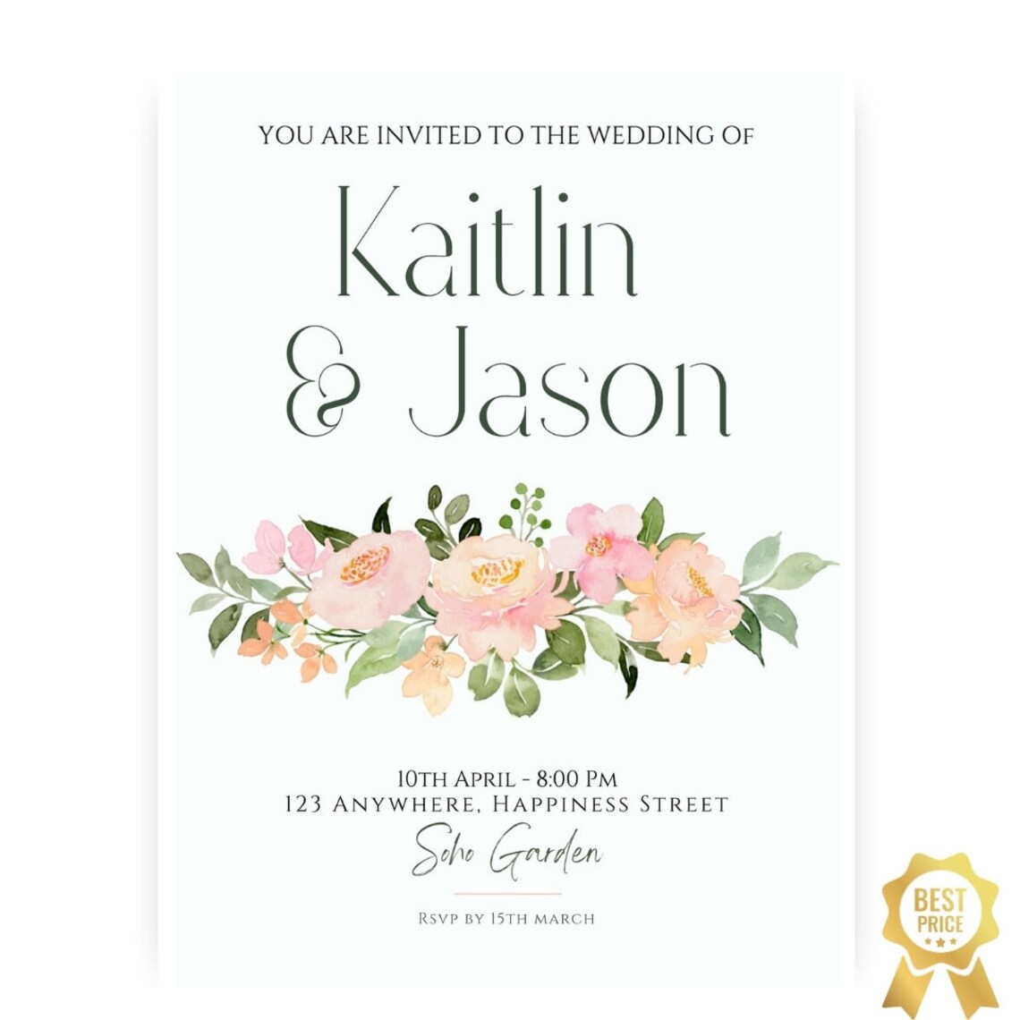 Editable, Printable Wedding Invitation Template, Floral, Wildflowers ...