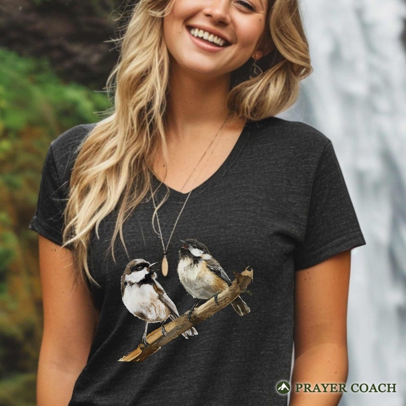 Love Birds Cute Chickadee T-shirt V-neck Birdwatcher Tee, Gift for ...