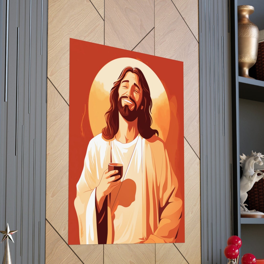 Christian Wall Art Jesus Enjoys Coffee Good Morning Christian Poster ...