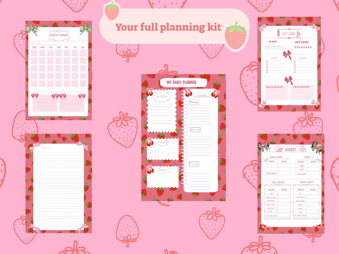 Strawberry Daily Planner | Self Care & Budgeting (ipad Friendly PDF) - Etsy