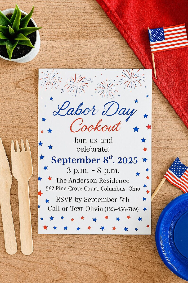 Labor Day BBQ Invitation Template | Backyard Cookout Party | Red White ...