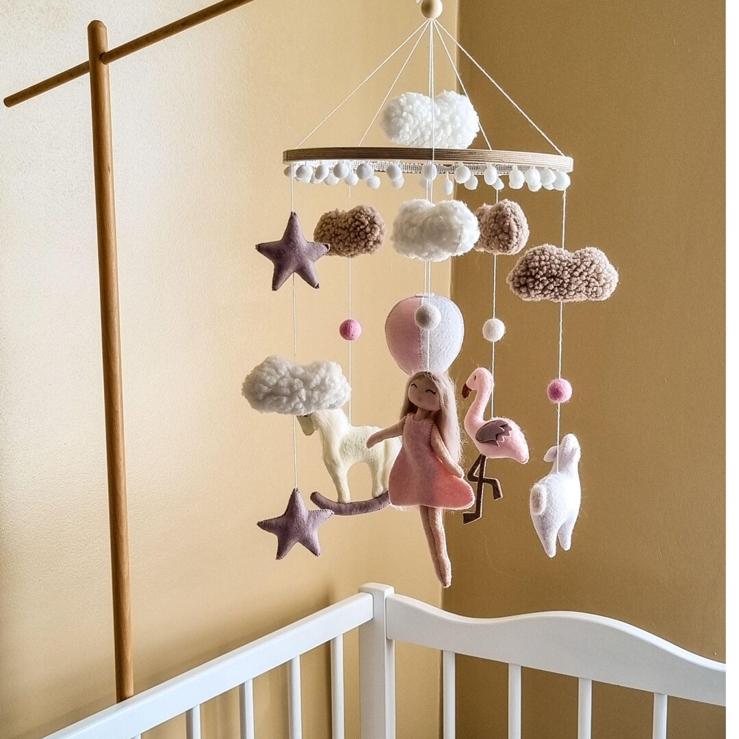 Baby Crib Mobile Girl With Princess, Handmade Nursery Mobile, Pink ...