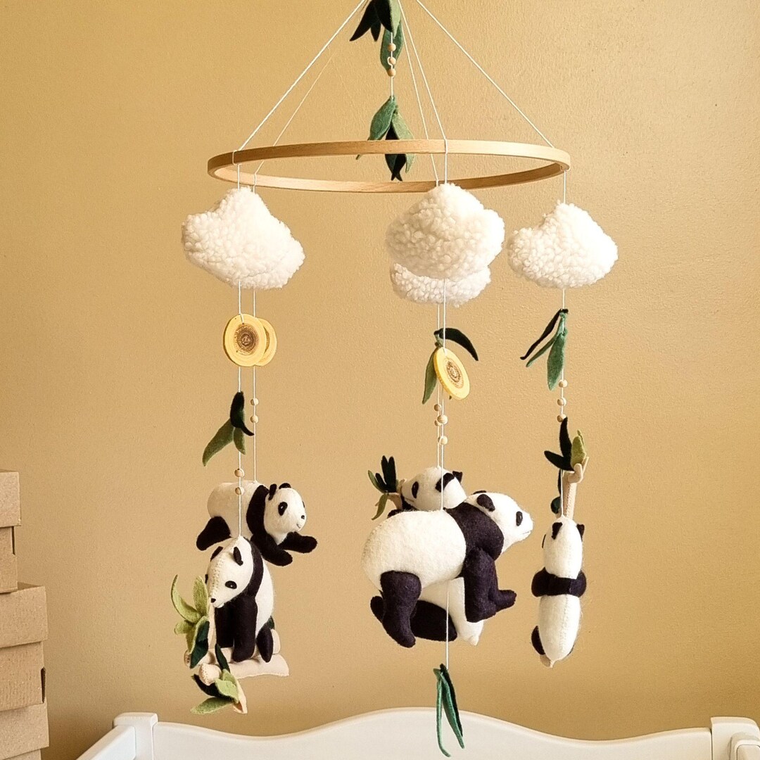 Baby Crib Mobile Panda, Baby Mobile Neutral, Modern Felt Nursery Mobile ...