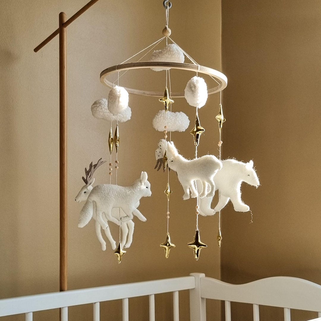 Arctic Animal Baby Mobile, Felt Nursery Decor, Handmade Baby Crib ...