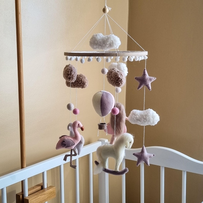 Baby Crib Mobile Girl With Princess, Handmade Nursery Mobile, Pink ...