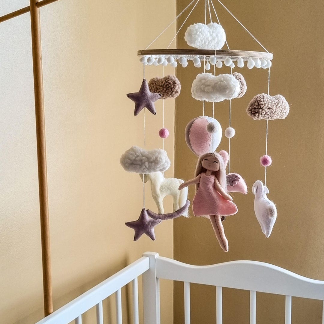 Pink Baby Crib Mobile for Girls Room in Pastel Colors Nursery Mobile ...