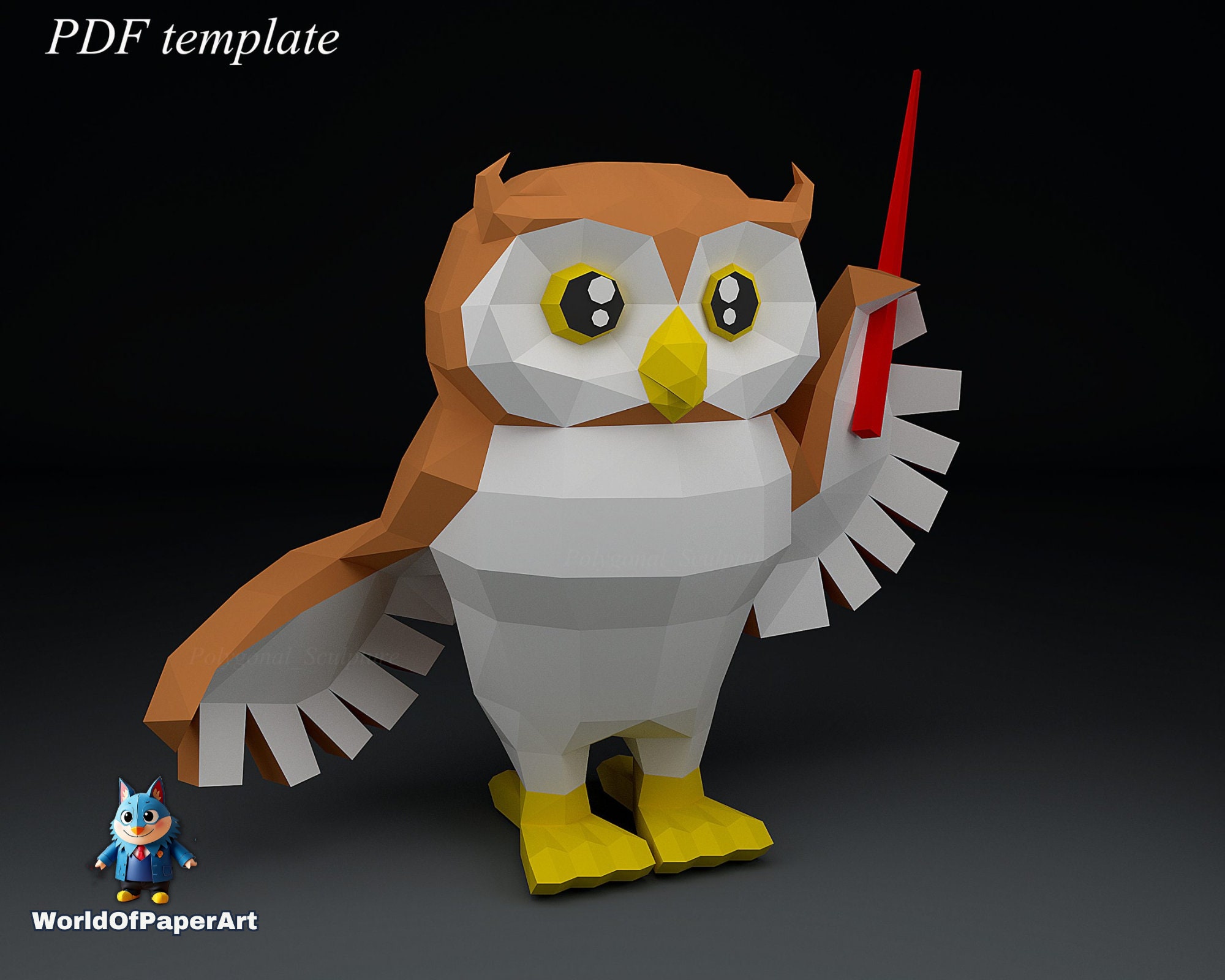 Owl Papercraft, PDF Template, Diy 3d Model, Paper Sculpture, Low Poly ...