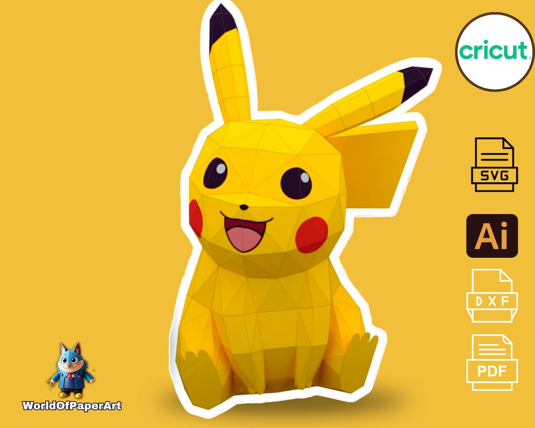 Papercraft Pokemon pikachu, SVG CRICUT, ai, dxf, PDF Templante, origami ...