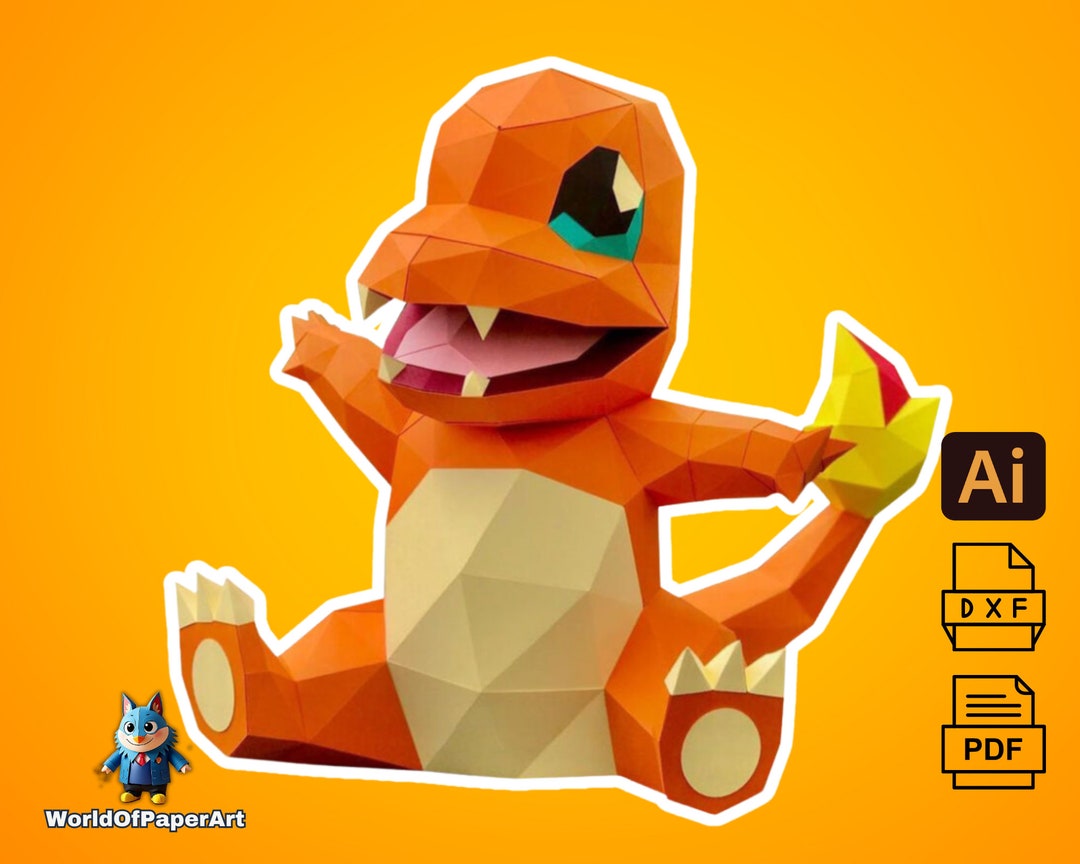Papercraft Pokemon Charmander, AI, DXF, PDF Templante , 3D Origami ...