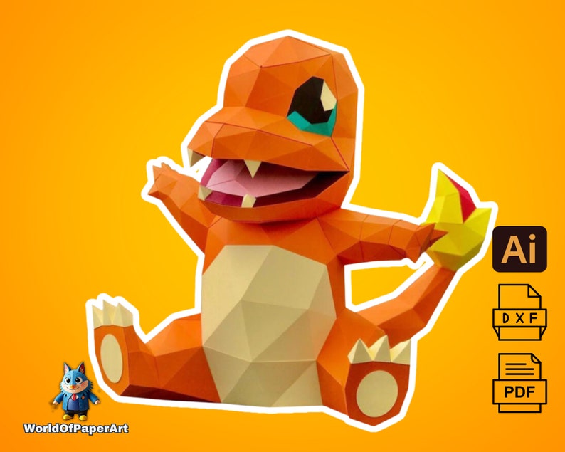 Papercraft Pokemon Charmander, AI, DXF, PDF Templante , 3D Origami ...