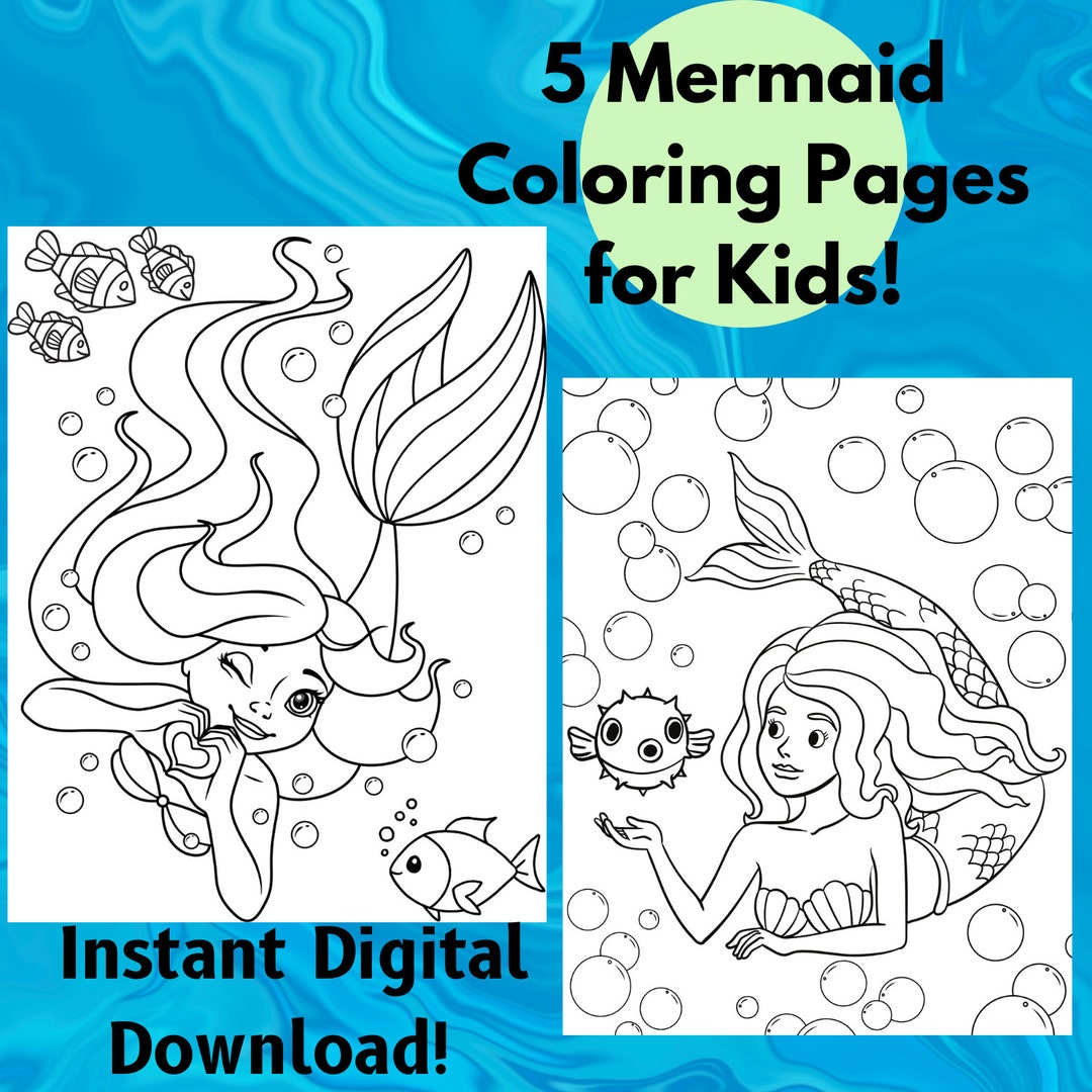 Serene Mermaid Coloring Pages With Bubbles - Set of 3 Relaxing Sea Life ...