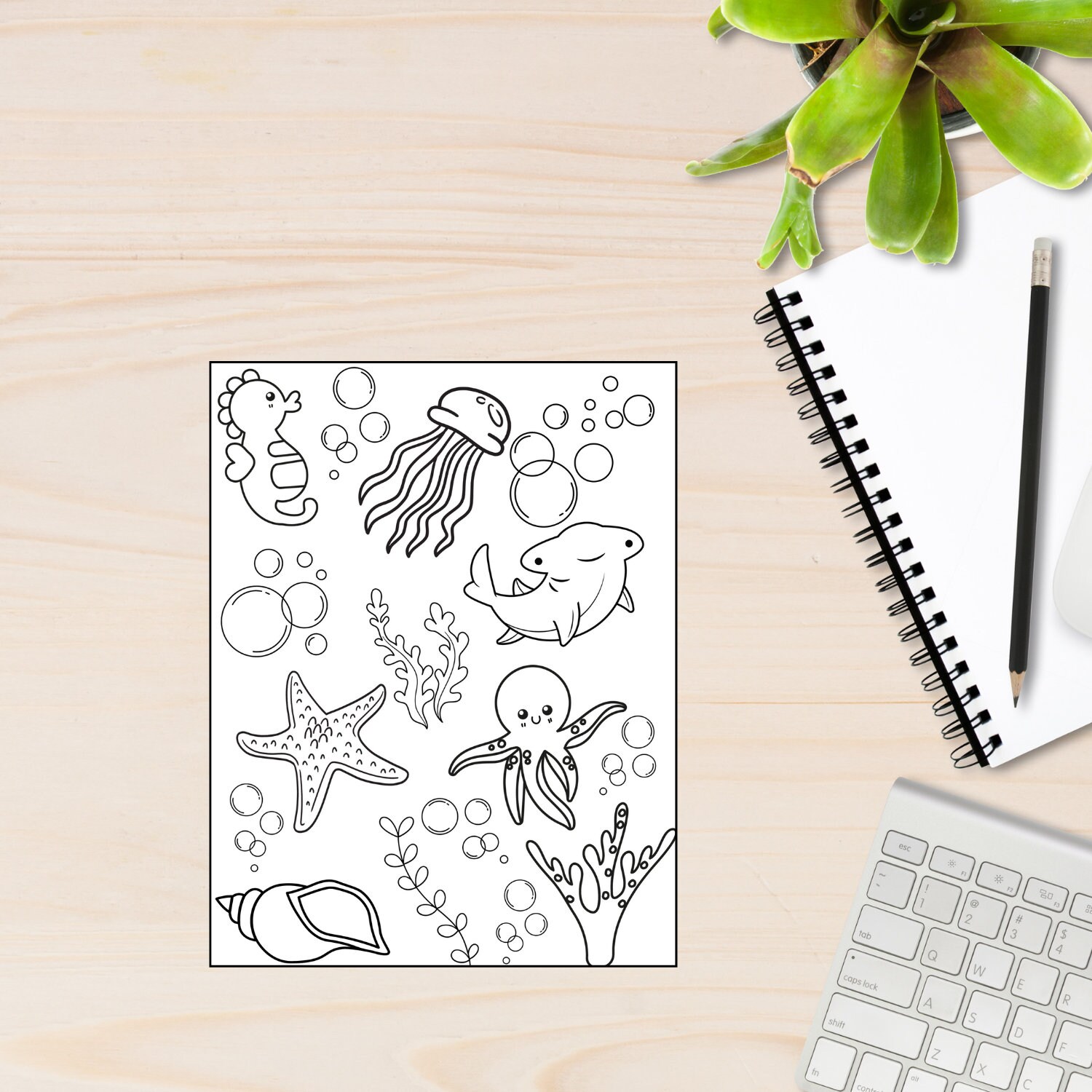 Underwater Bliss | Digital Sea Animals Coloring Page With Bubbles ...