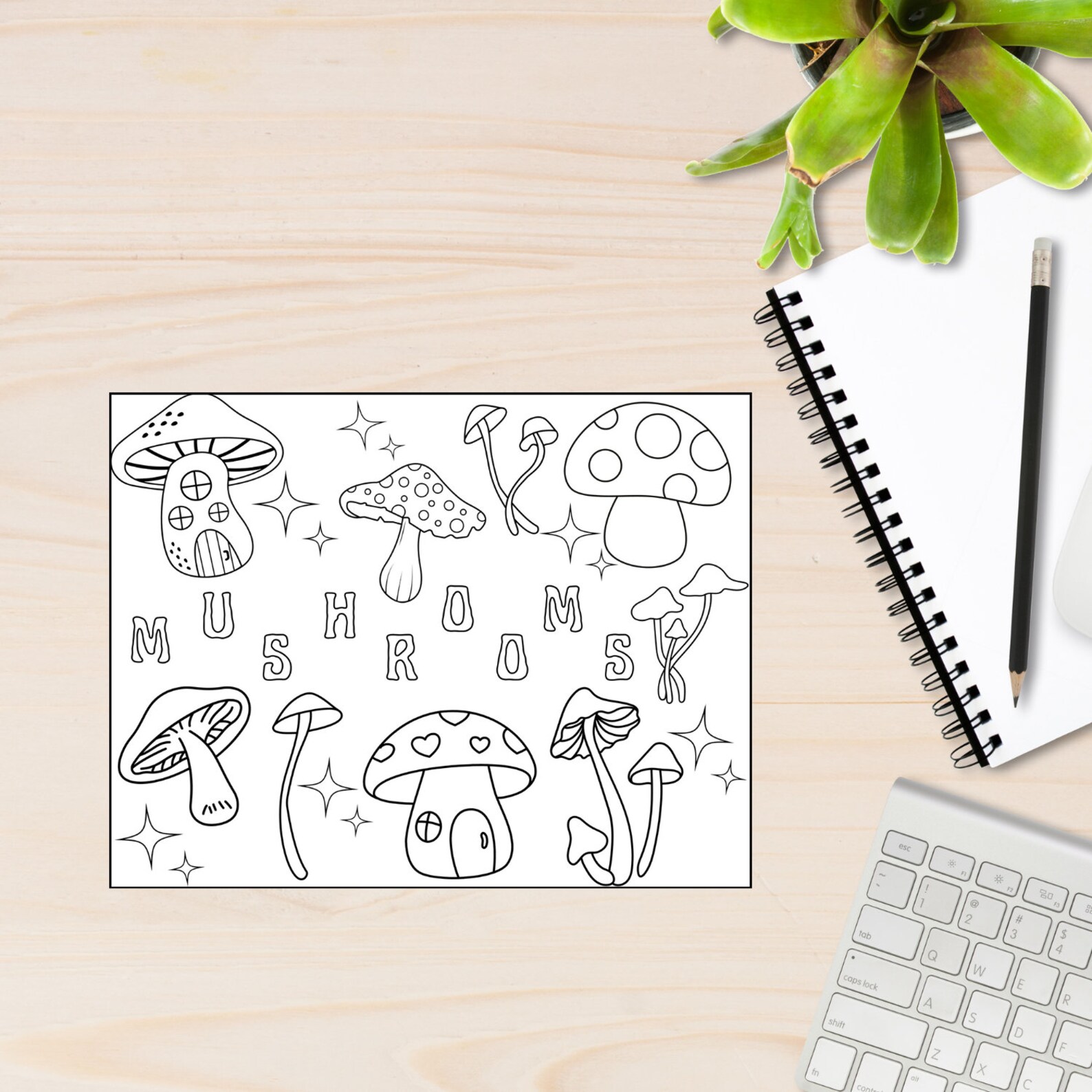 Enchanting Mushroom Coloring Page Relaxing Adult Coloring Sheet ...