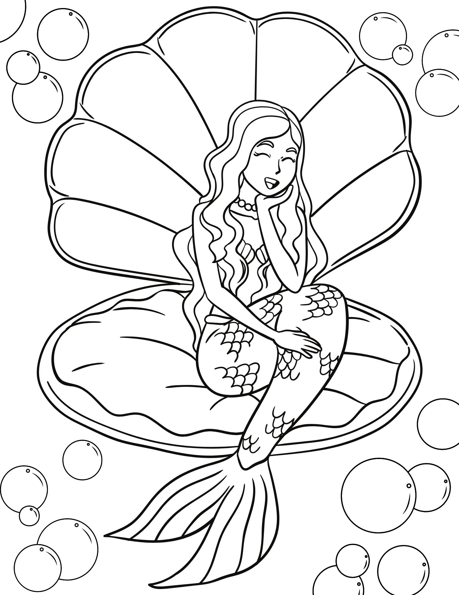 Serene Mermaid Coloring Pages With Bubbles - Set of 3 Relaxing Sea Life ...