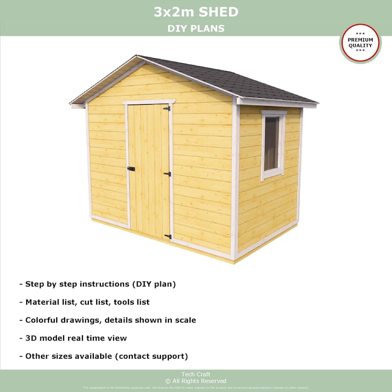 3x2m SHED DIY Plans PDF Woodshed Barn Shingle Gable Roof Digital ...