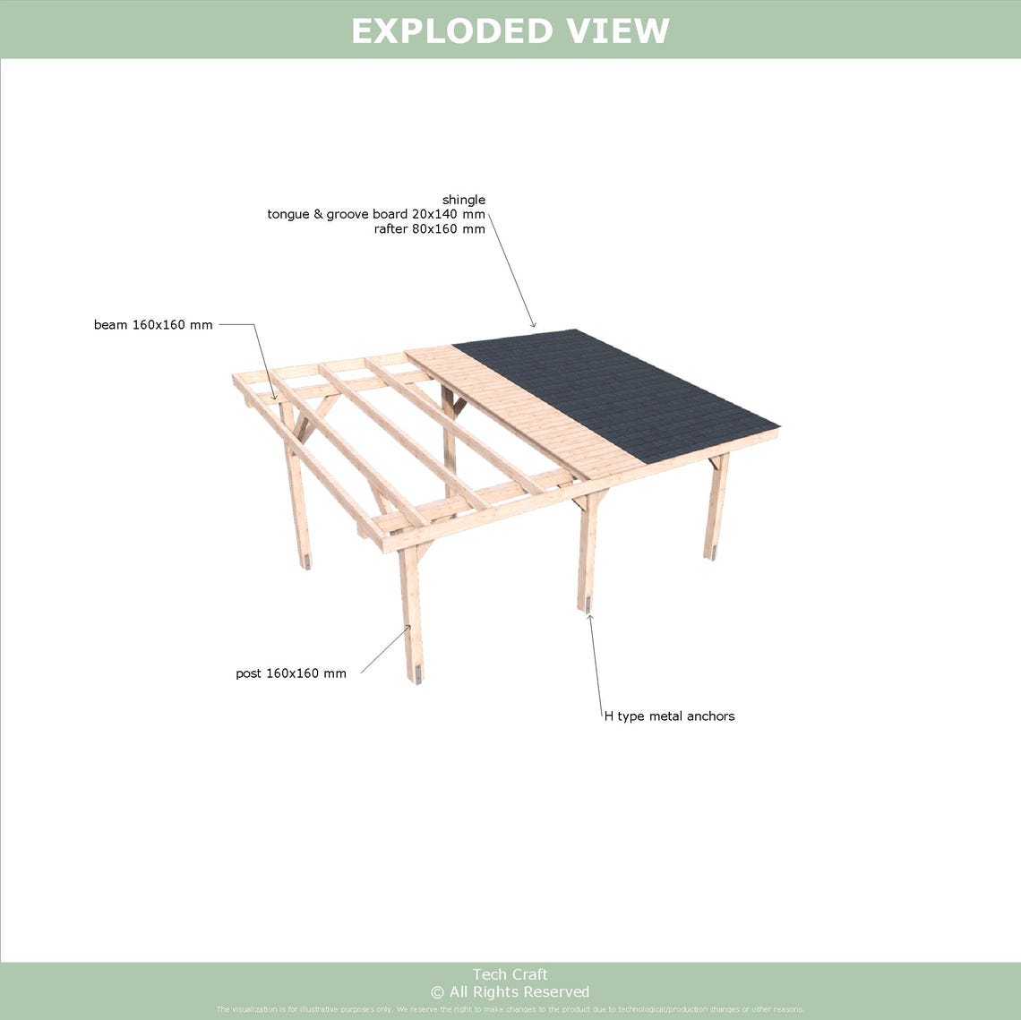 6x4m LEAN to CARPORT Diy Plans PDF Garage Pergola Patio Shingle Roof ...