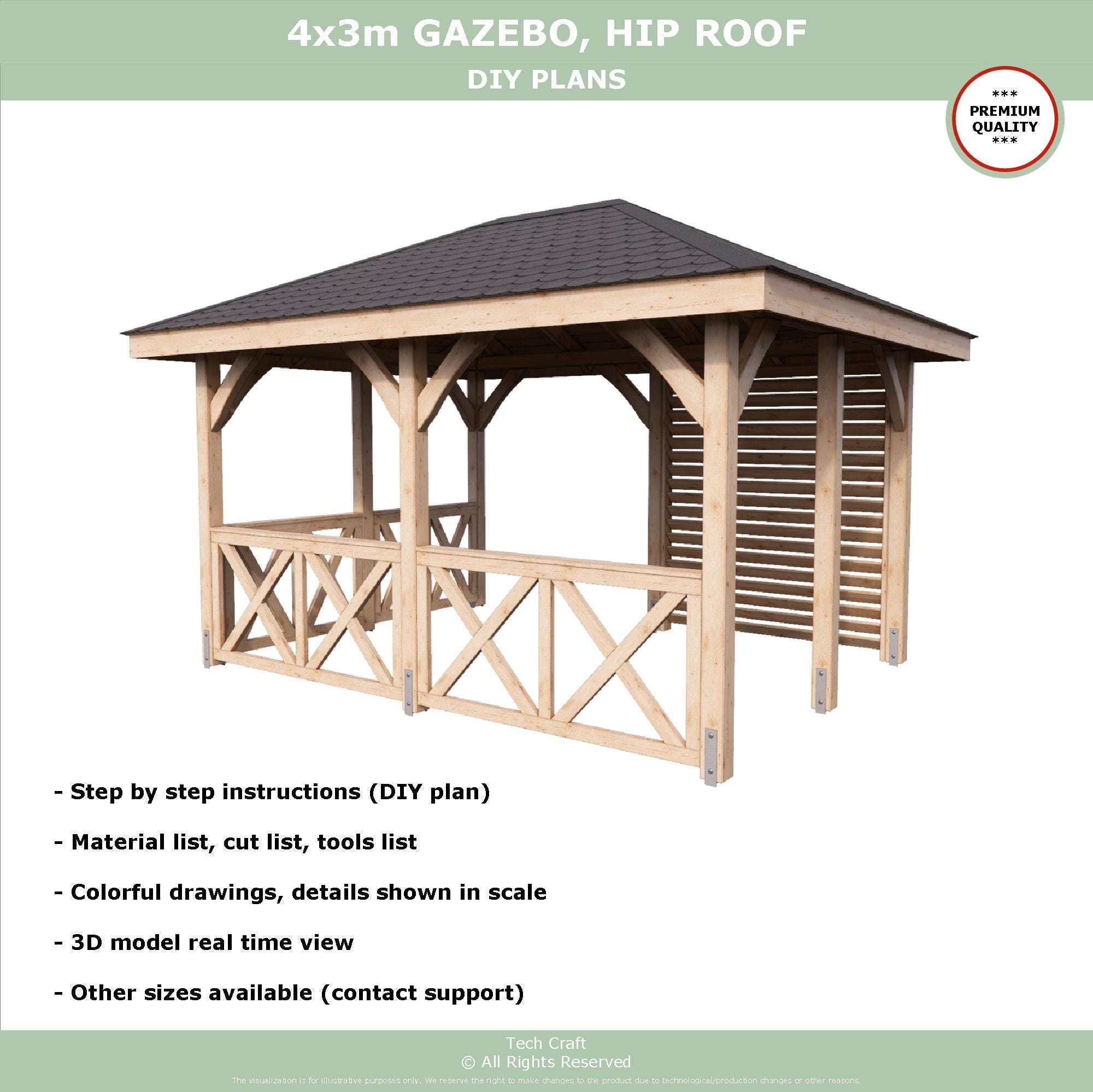 4x3m GAZEBO DIY Plans PDF Pergola Pavilion Shingle Hip Roof Digital ...