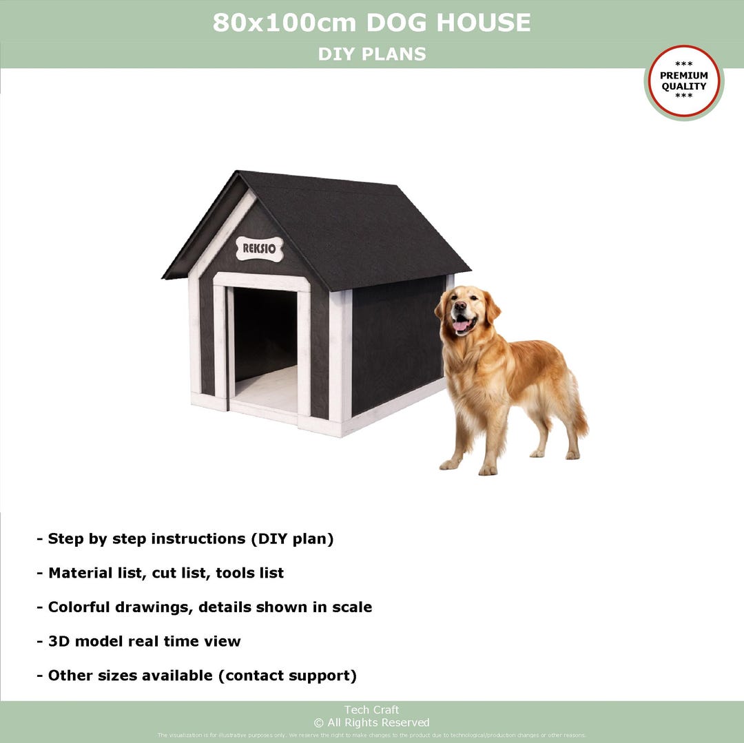 DIY Dog House Plans PDF XL Insulated Pet Kennel Shingle Gable Roof ...