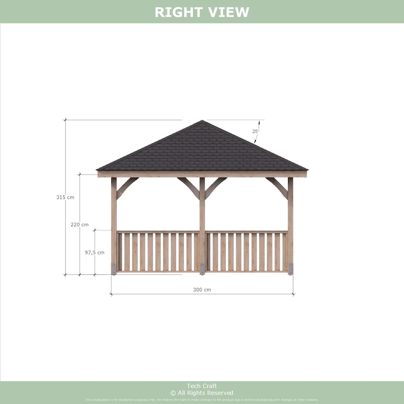 3x3m GAZEBO DIY Plans PDF Pergola Pavilion Shingle Hip Roof Digital ...