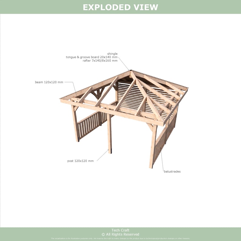 3x3m GAZEBO DIY Plans PDF Pergola Pavilion Shingle Hip Roof Digital ...