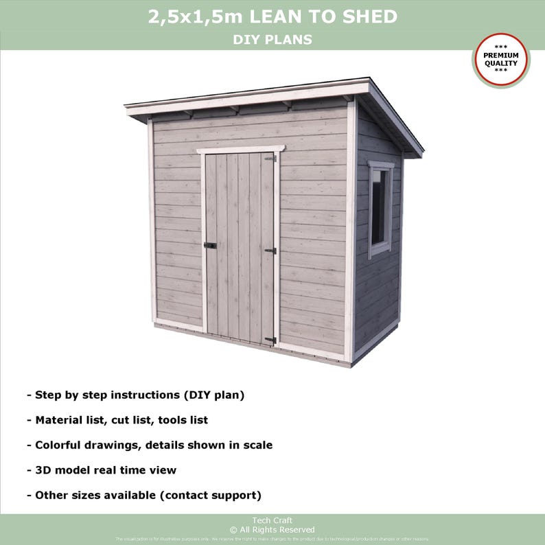 2,5x1,5m LEAN to SHED Diy Plans PDF Woodshed Barn Shingle Gable Roof ...