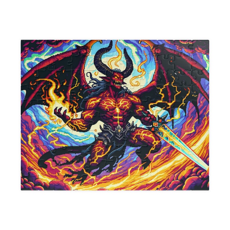 Abyssal Demon Pixel Art Puzzle Wield the Power of Fire and Lightning a ...
