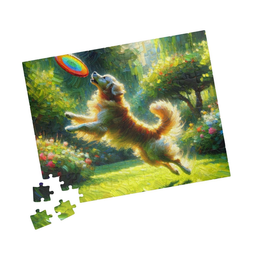 Impressionist Golden Retriever Puzzle - Frisbee Frenzy - 110 to 1014 ...