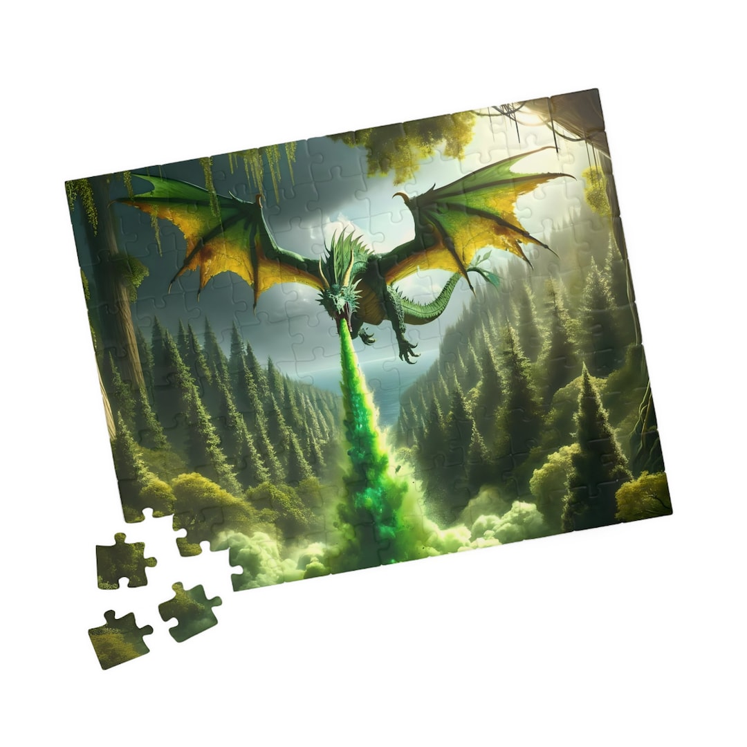 Fantasy Dragon Puzzle - Acid-spewing Dragon Over Forest & River - 110 ...