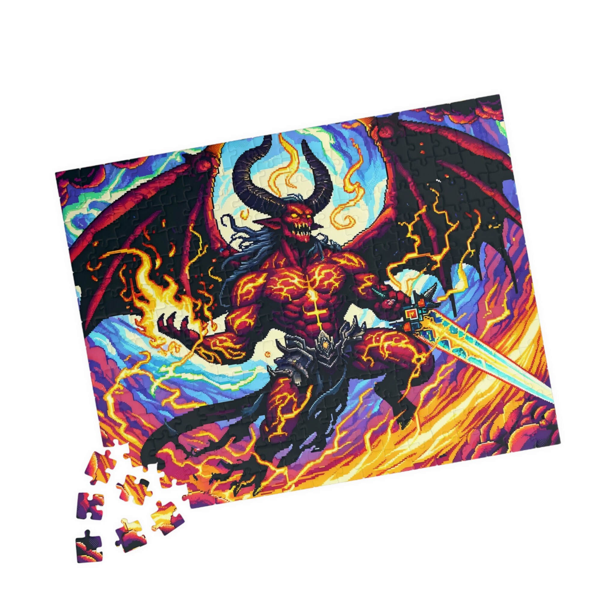Abyssal Demon Pixel Art Puzzle Wield the Power of Fire and Lightning a ...
